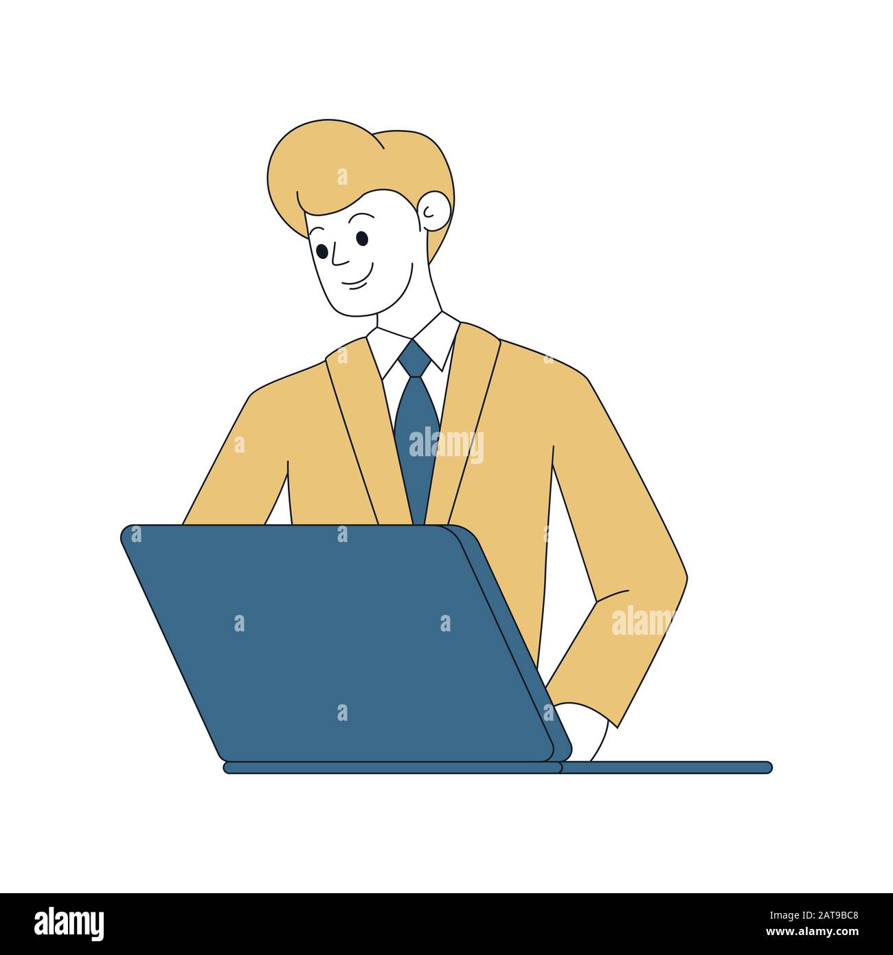 Businessman cartoon character working computer hi-res stock photography ...
