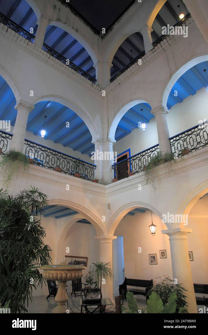 Cuba, Havana, Hotel Santa Isabel, interior, patio, lobby Stock Photo ...