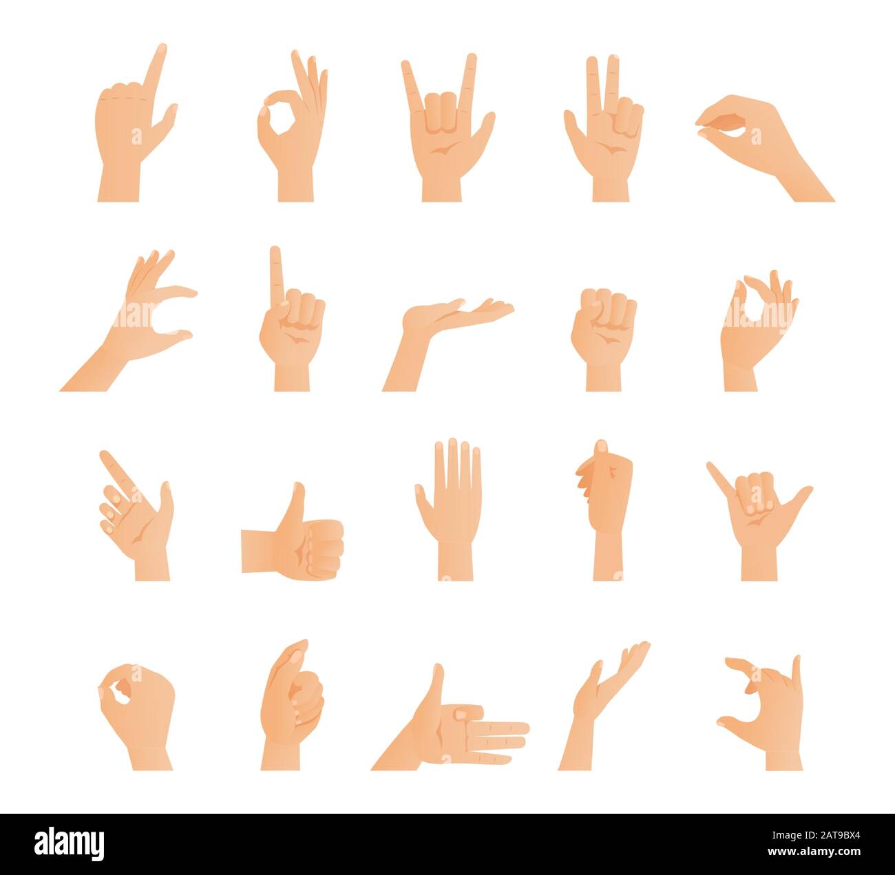 Set of hands in different gestures. Signs collection, arms showing ...