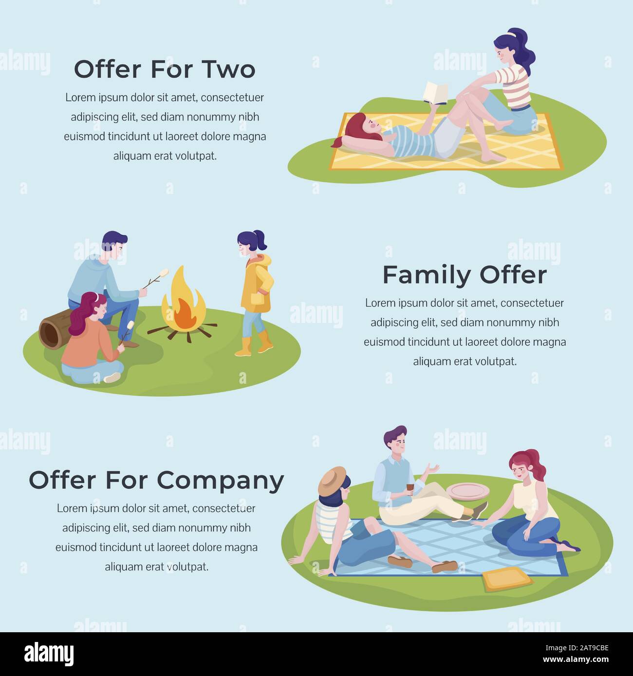 Summer camping web banner design template. Vector flat illustration of ...