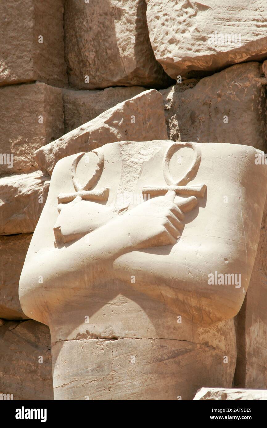 Luxor, Karnak, Egypt, Africa. Temple of Karnak. Detail of the relief ...