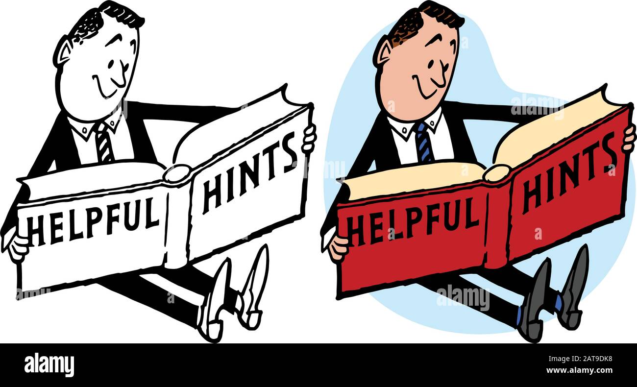 A cartoon of a businessman reading a book of helpful hints Stock Vector ...