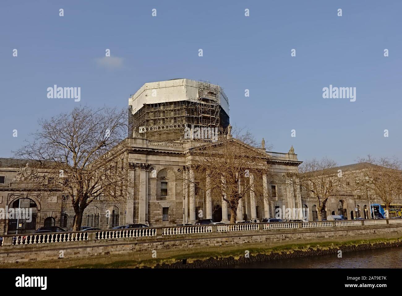 Four courts neoclassical justice building under renovation along river ...