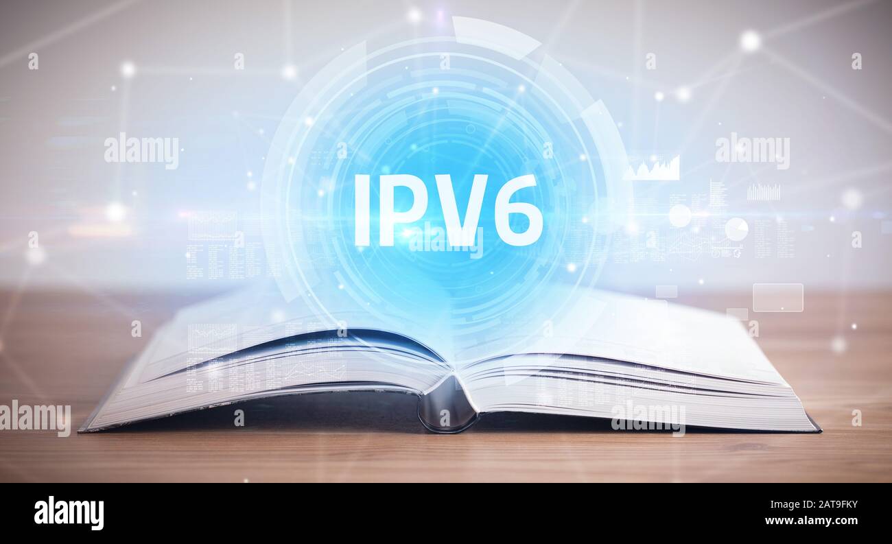 Open book with IPV6 abbreviation, modern technology concept Stock Photo ...