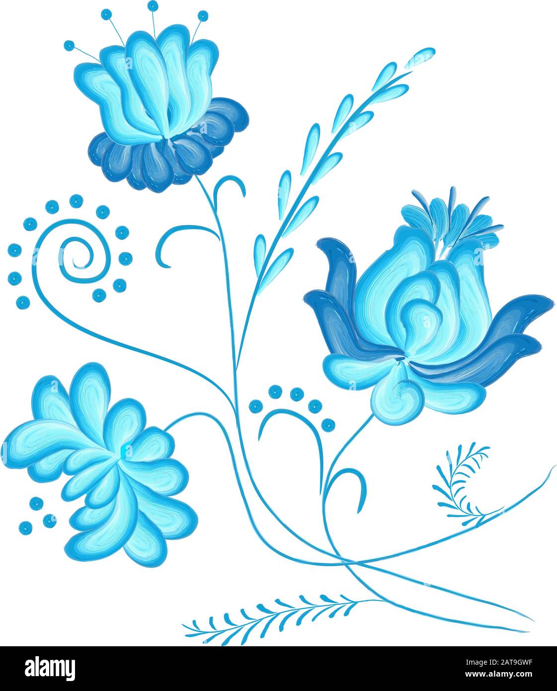 Blue Folk Flower - Gzhel Folk Art Painting - Vector Illustration Stock ...