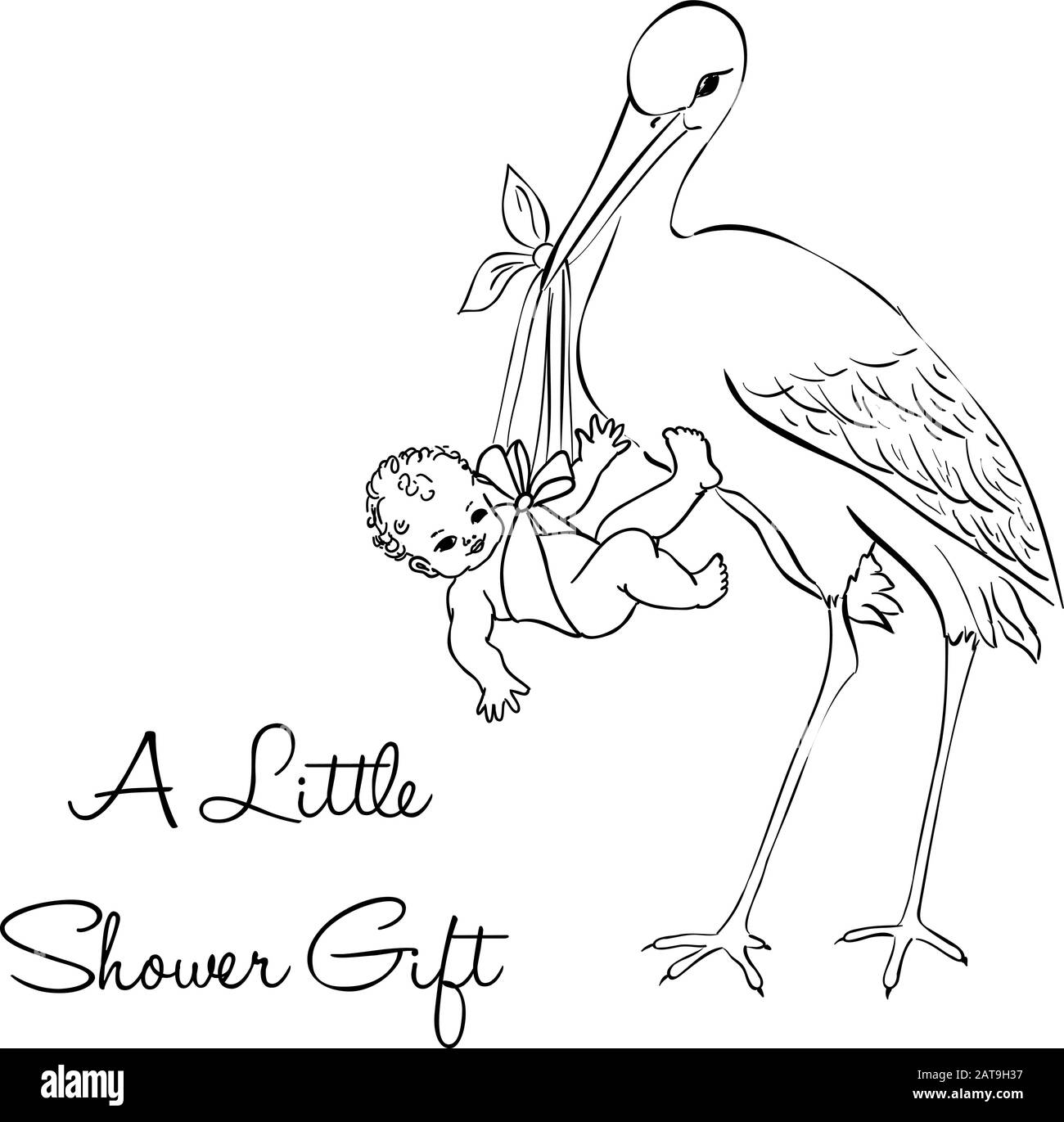 Baby Shower Stork Clip Art Black And White