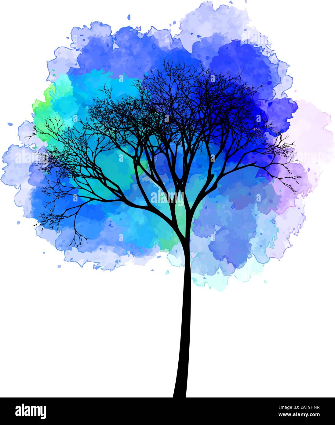 Vector Watercolor Blue Tree Illustration Stock Vector Image & Art - Alamy