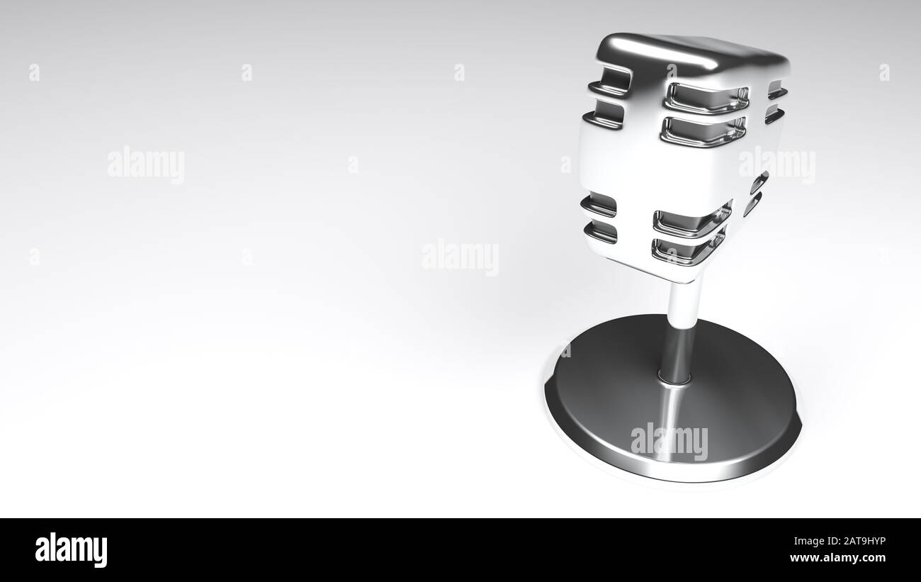 Old style chrome microphone on a white background - 3D rendering ...