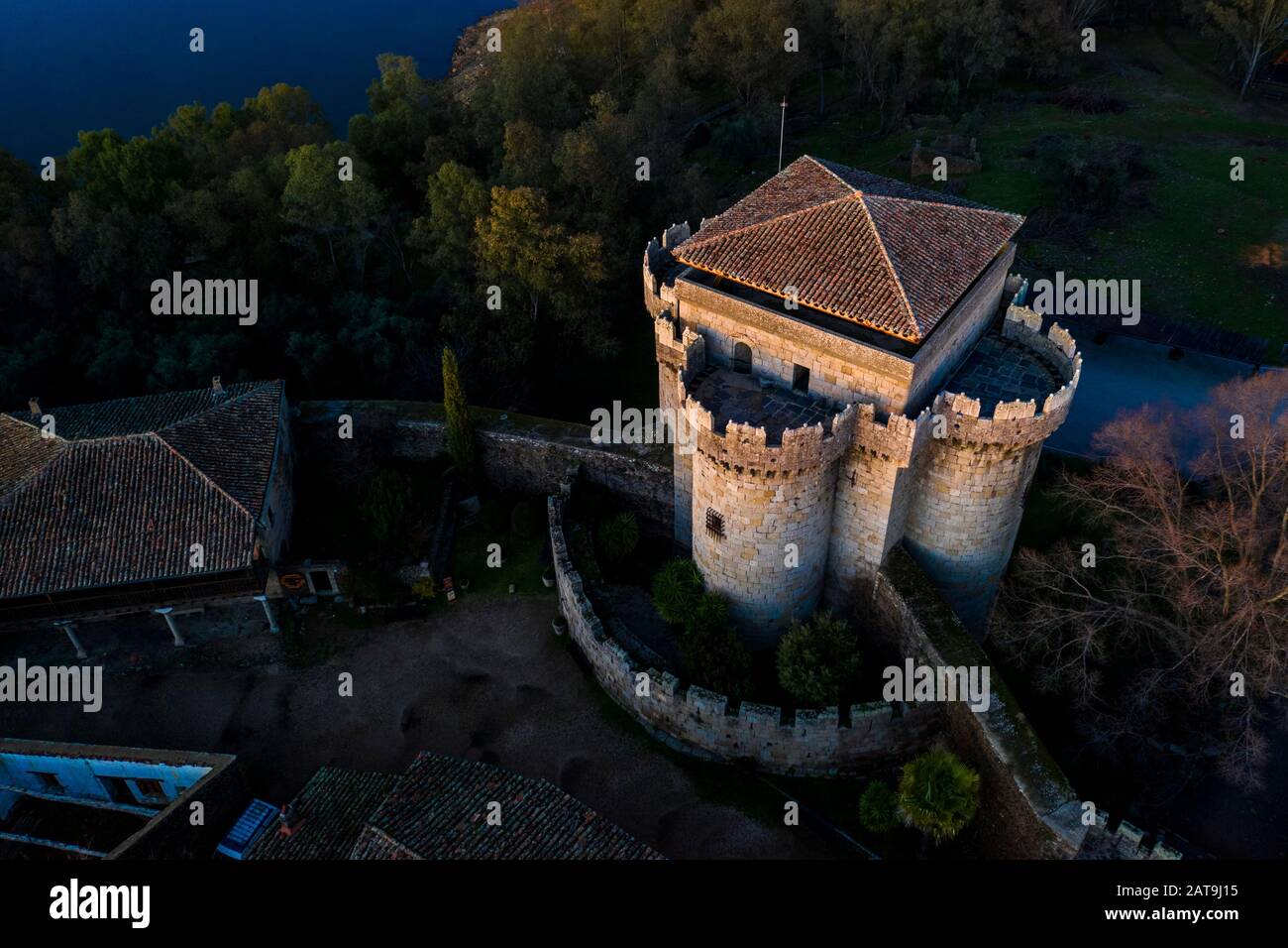 Aerial view of a medieval age Castle at the amazing and abandoned ...