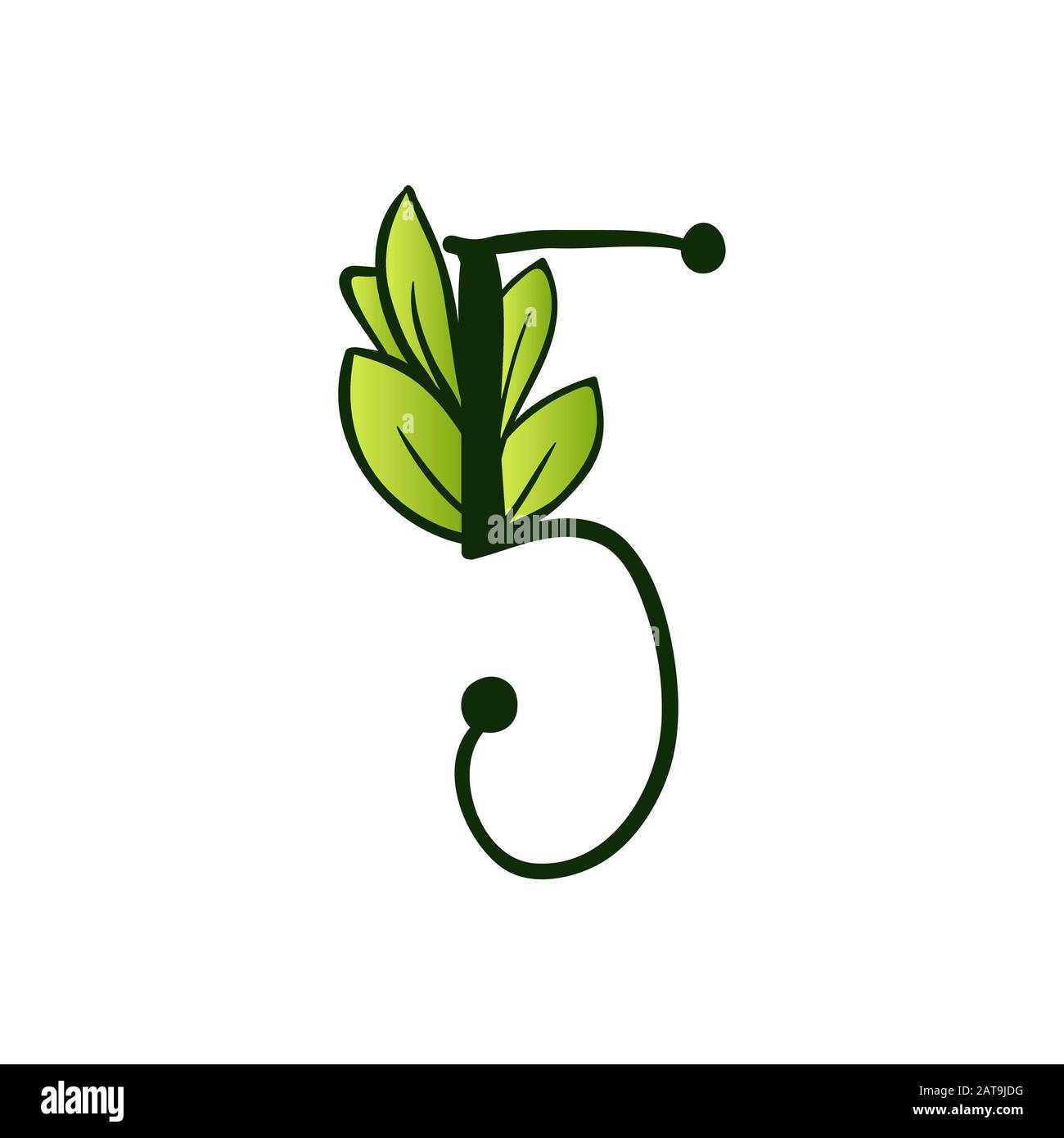 Green Doodling Eco Alphabet Five Number Sign.Type with Leaves. Isolated ...