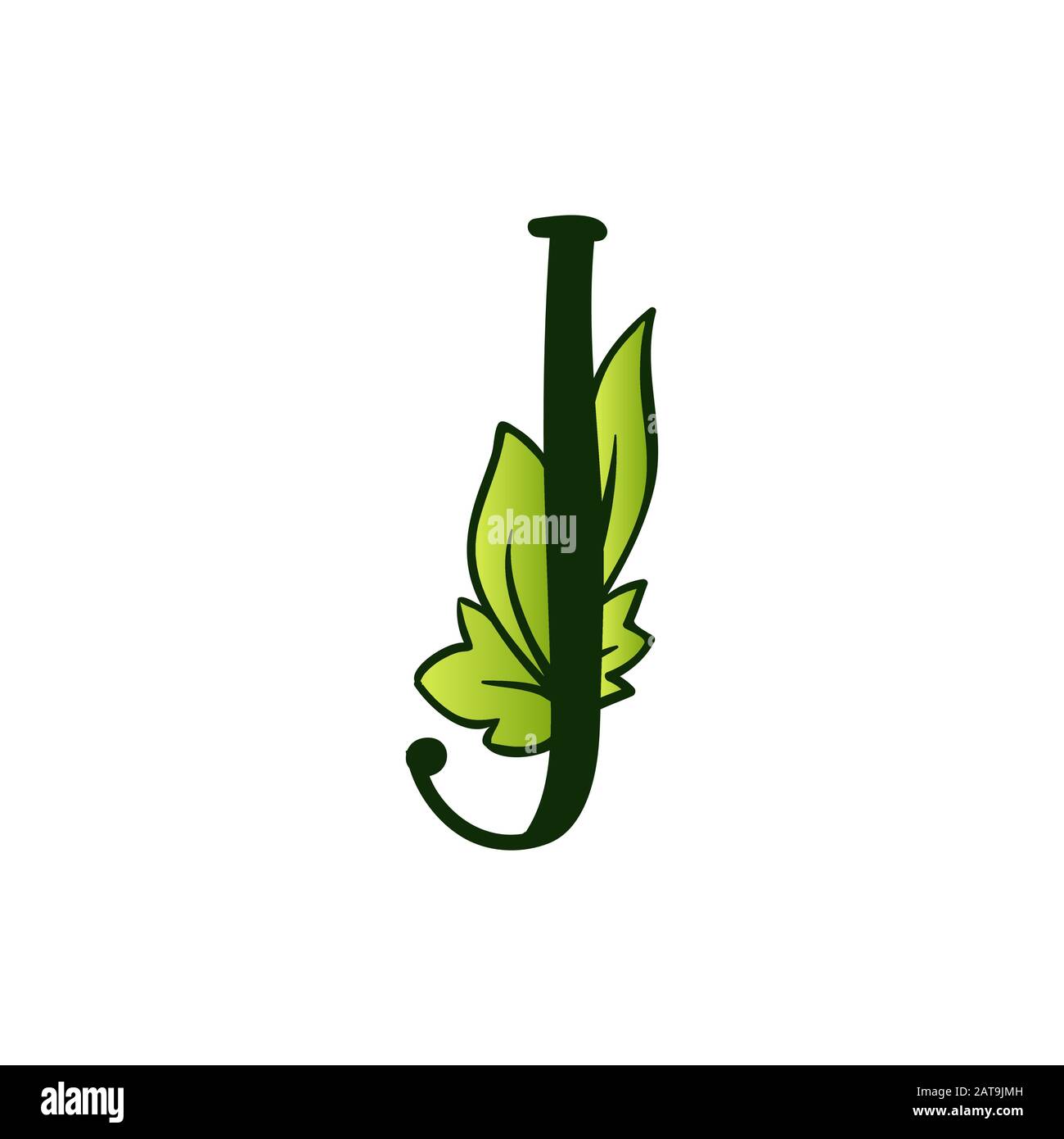 Green Doodling Eco Alphabet Letter J.Type with Leaves. Isolated Latin ...