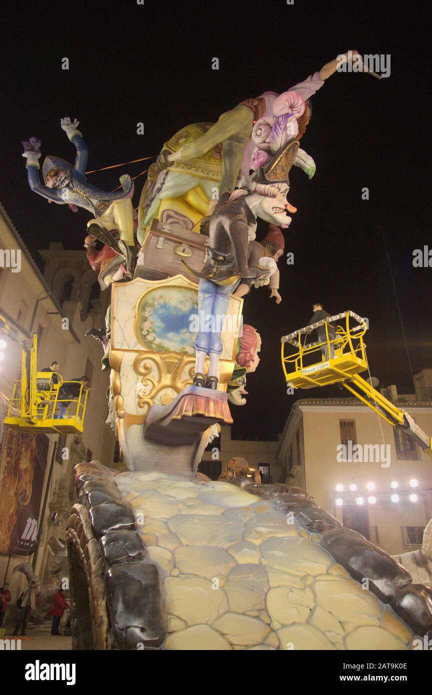 2017, March. Valencia, Spain Fallero artists finalize the preparations ...