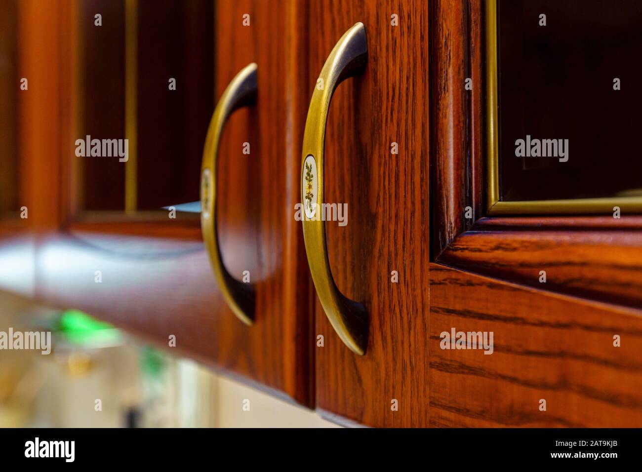 retro cherry wood kitchen doors Stock Photo - Alamy