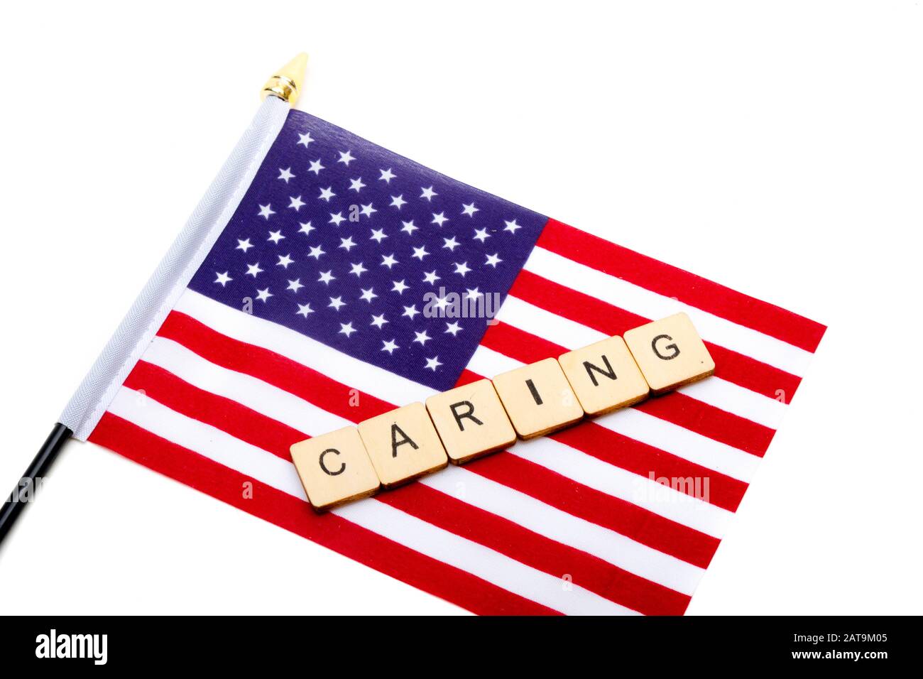 The flag of the United States isolated on a white background with a ...