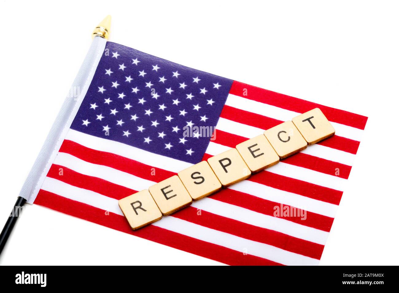 The flag of the United States isolated on a white background with a ...