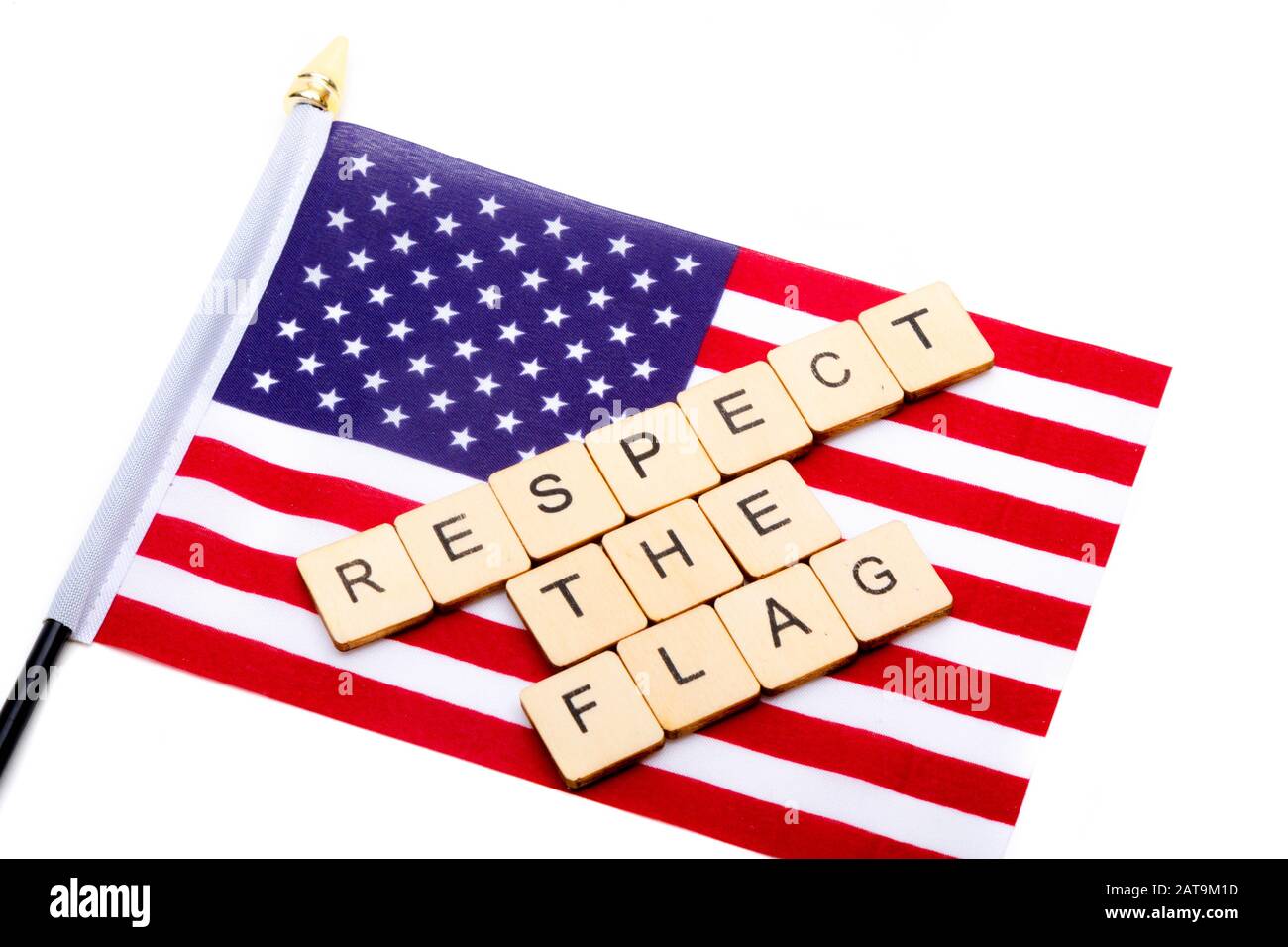The flag of the United States isolated on a white background with a ...