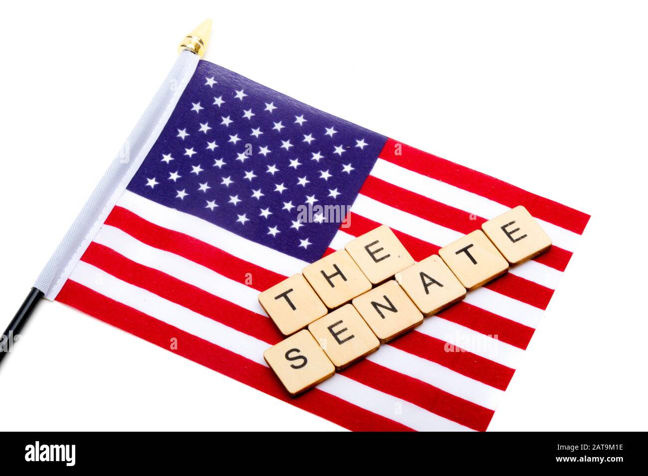 The flag of the United States isolated on a white background with a ...