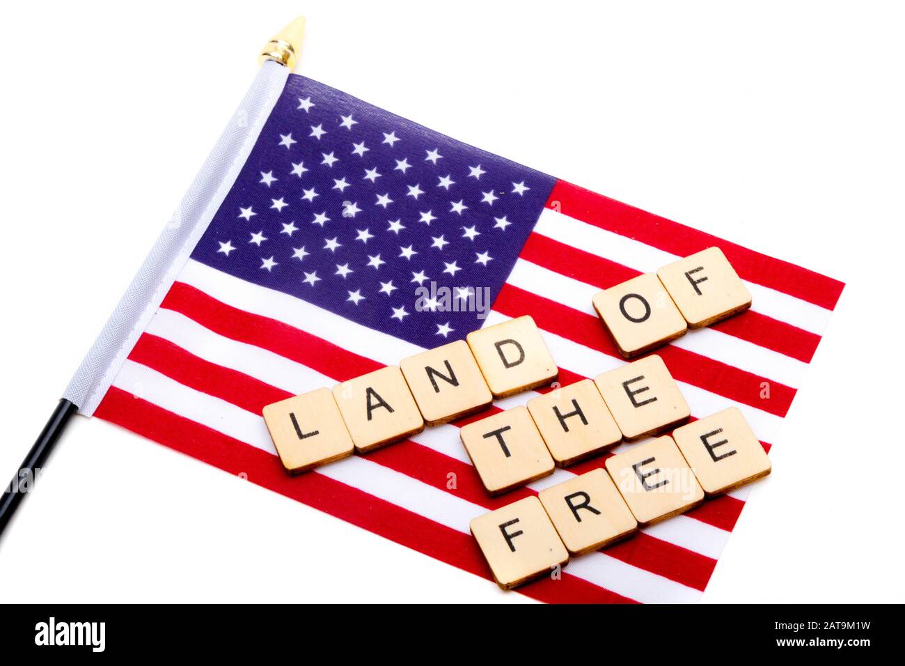 The flag of the United States isolated on a white background with a ...