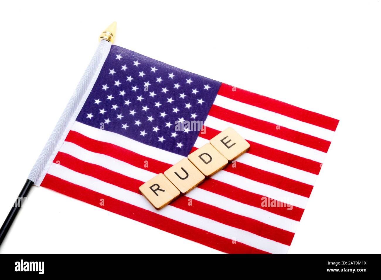 The flag of the United States isolated on a white background with a ...