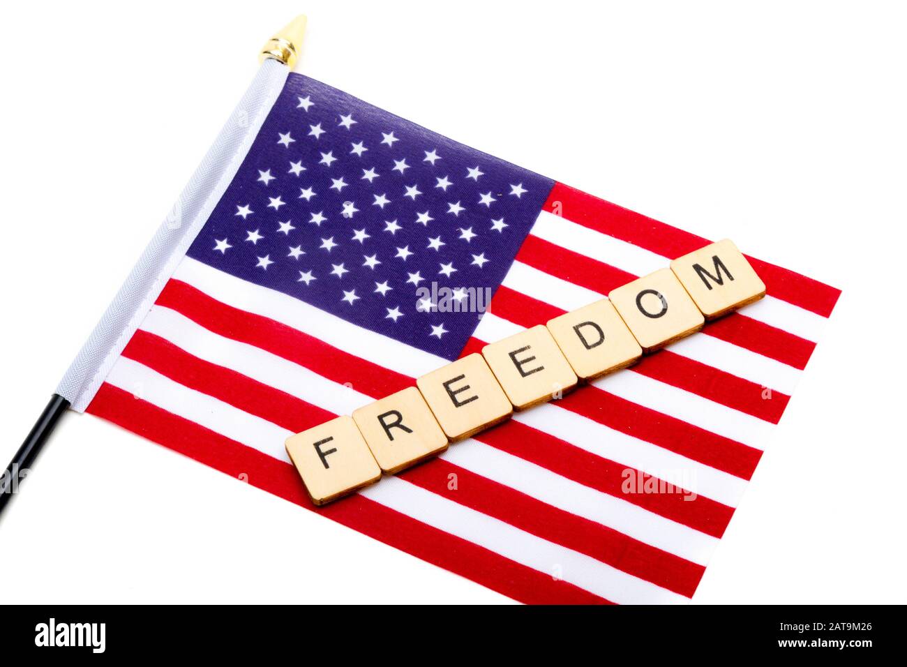 The flag of the United States isolated on a white background with a ...