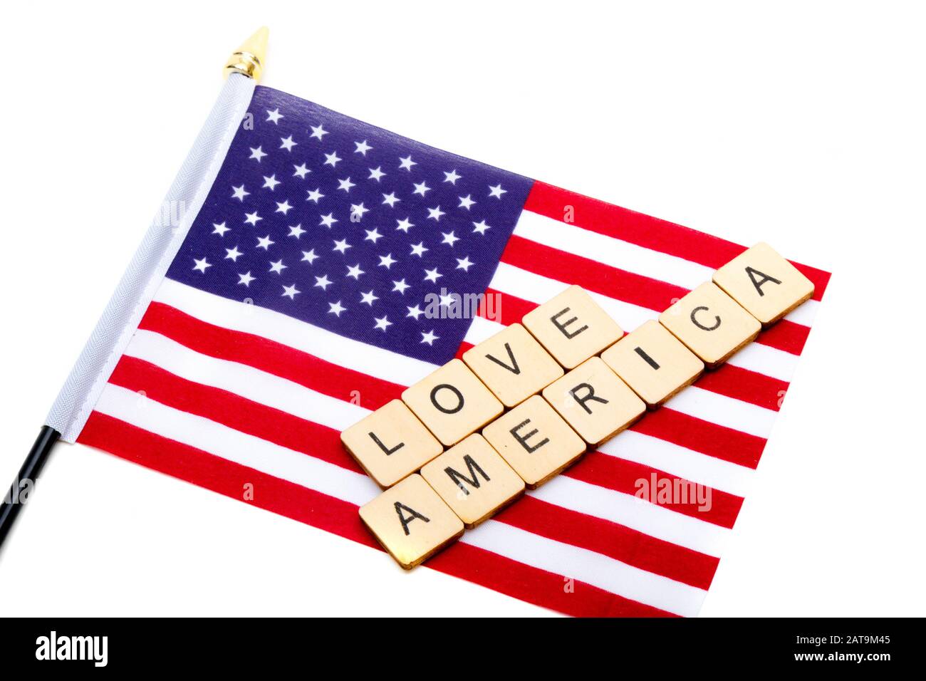 The flag of the United States isolated on a white background with a ...