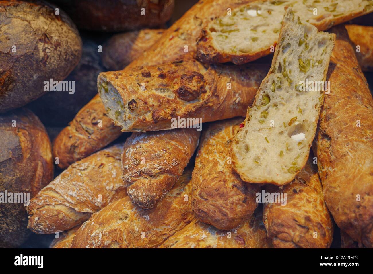 HELLAS-STANGE, wheat bread mixed with feta cheese, olive and paprika ...
