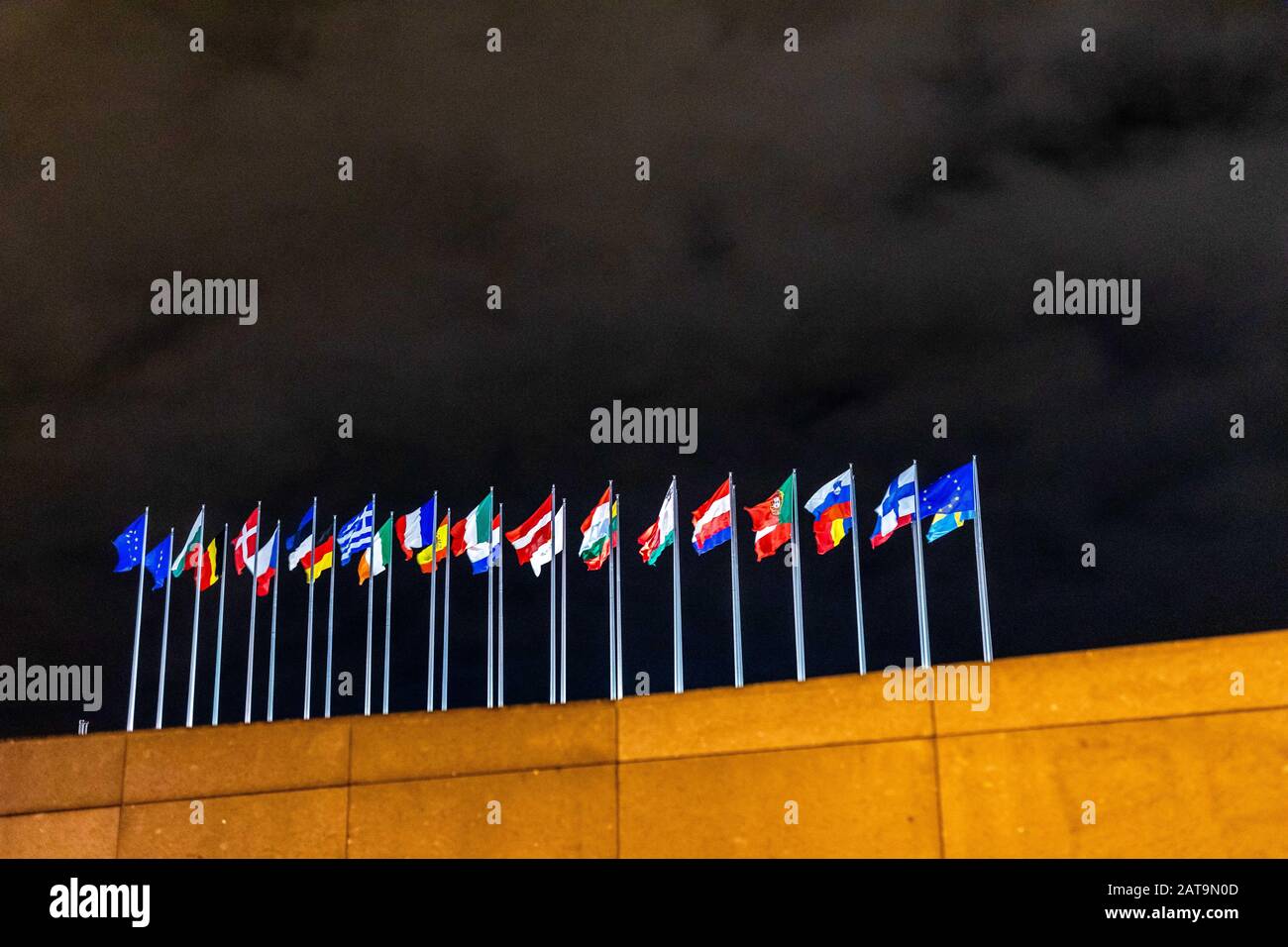 Strasbourg, France. 31 January 2020, France, Straßburg: The flags of ...