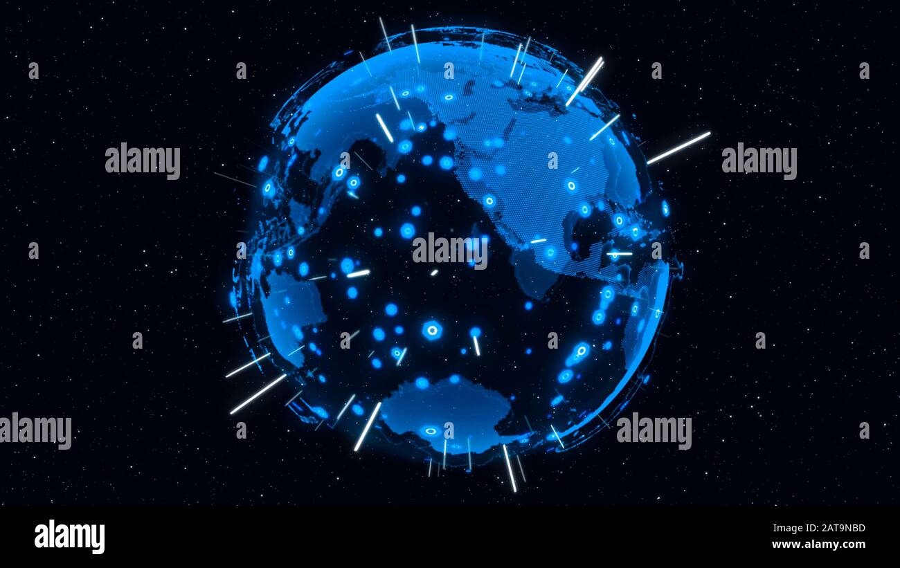 3D Digital Earth shows concept of global network connection of ...