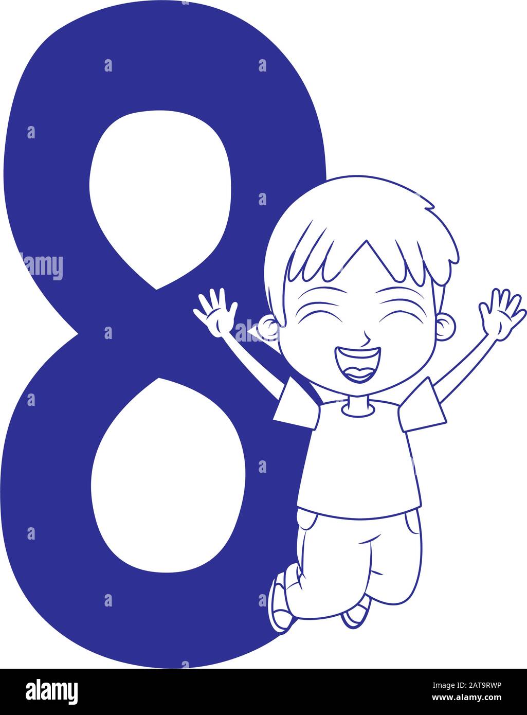 number eight with happy boy jumping, flat design Stock Vector Image ...