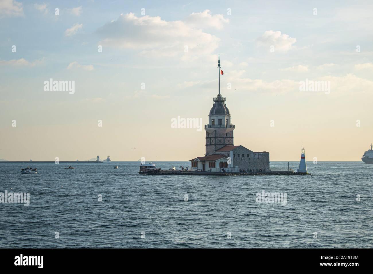 The Maiden's Tower is photographed closely. Photographed on the ferry ...