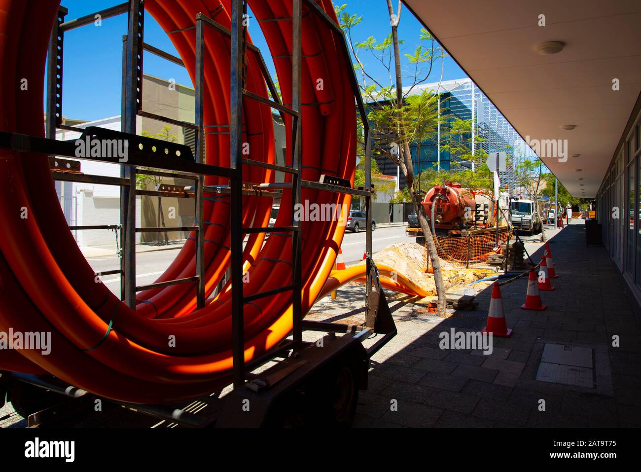 Water Pipes Construction in the City Stock Photo - Alamy