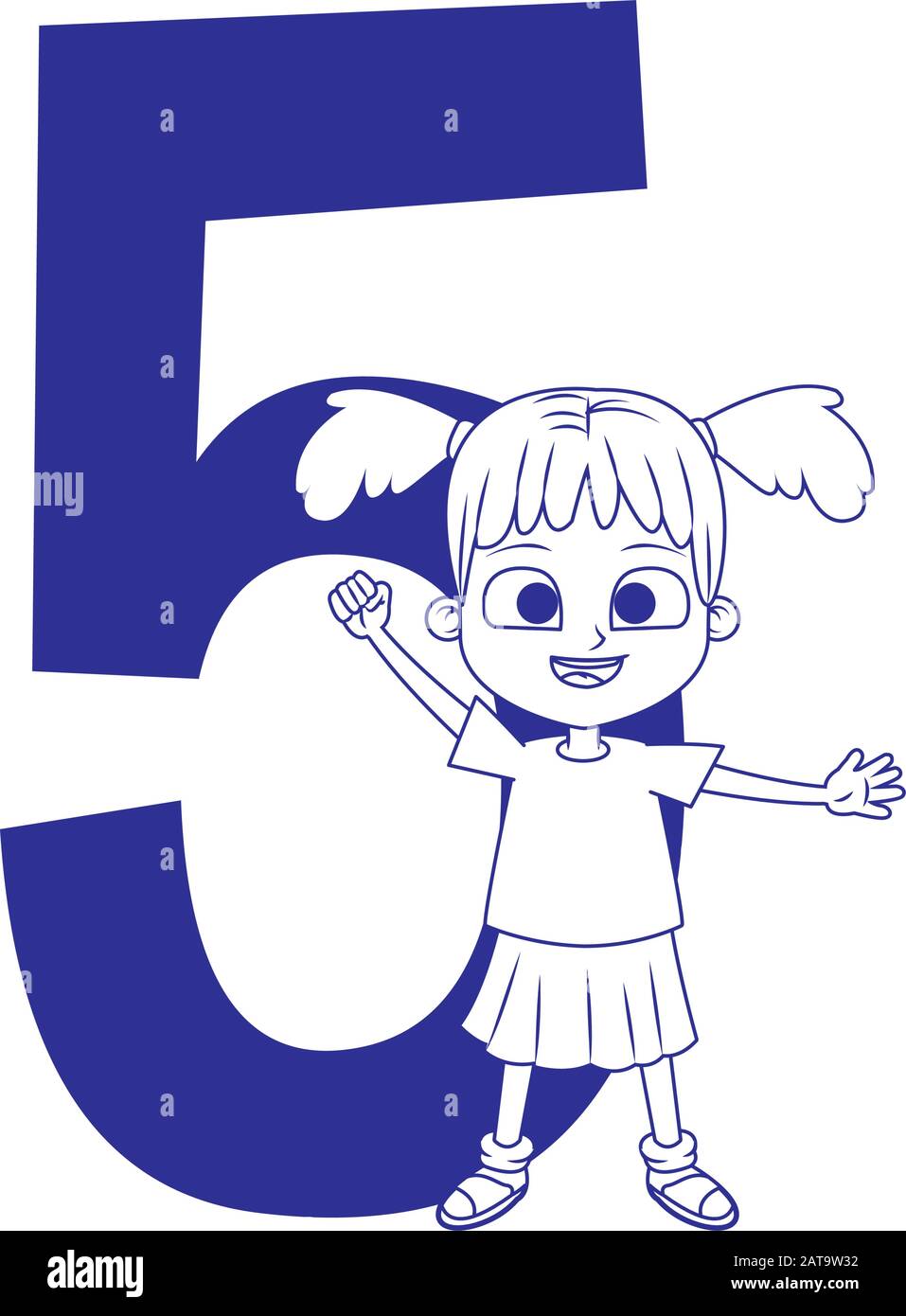 number five with cartoon happy girl icon, flat design Stock Vector ...