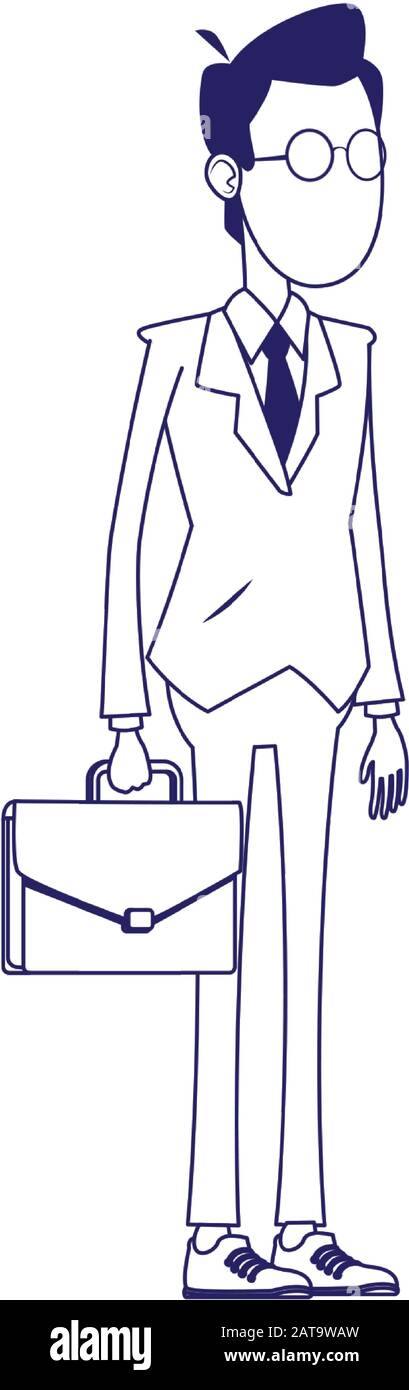 cartoon businessman with portfolio icon, flat design Stock Vector Image ...