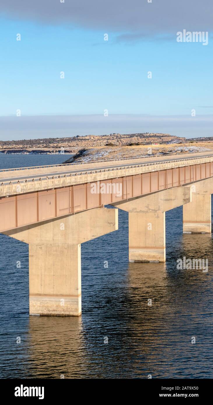 Vertical frame Beam bridge with deck supported by abutments or piers ...