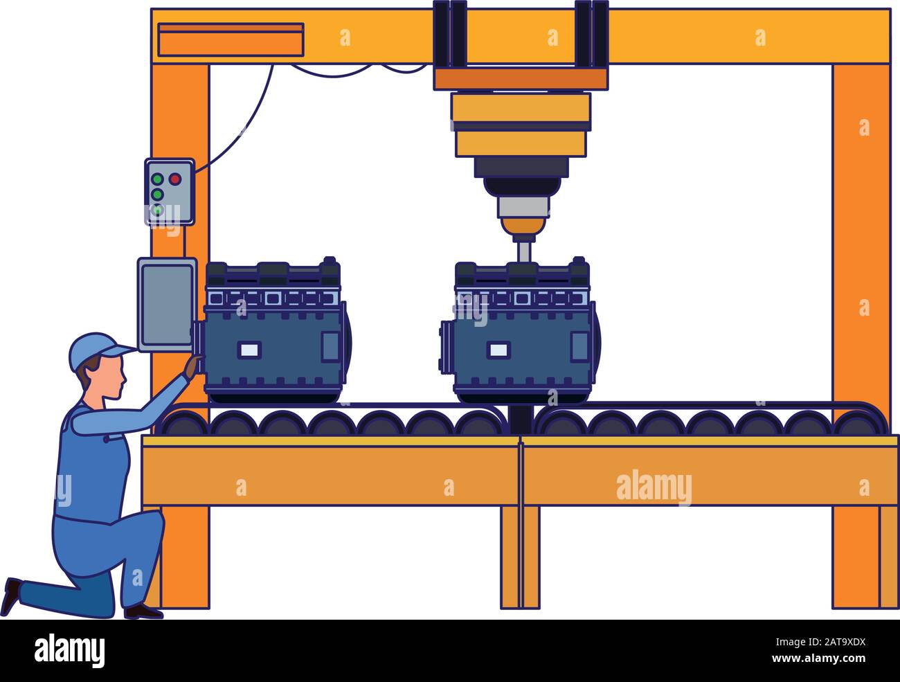 car repair design with mechanic working at machine with car engines ...