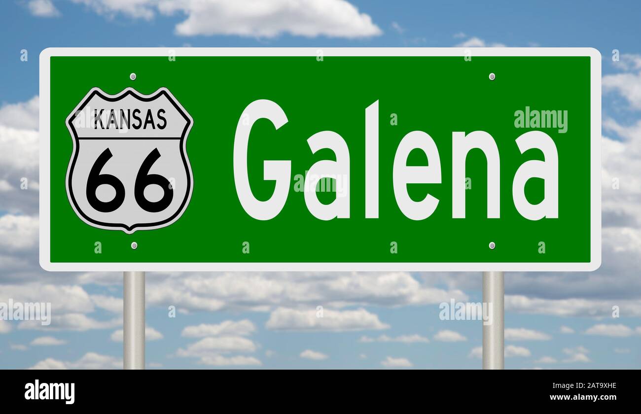 Rendering of a green 3d highway sign for Galena Kansas on Route 66 ...