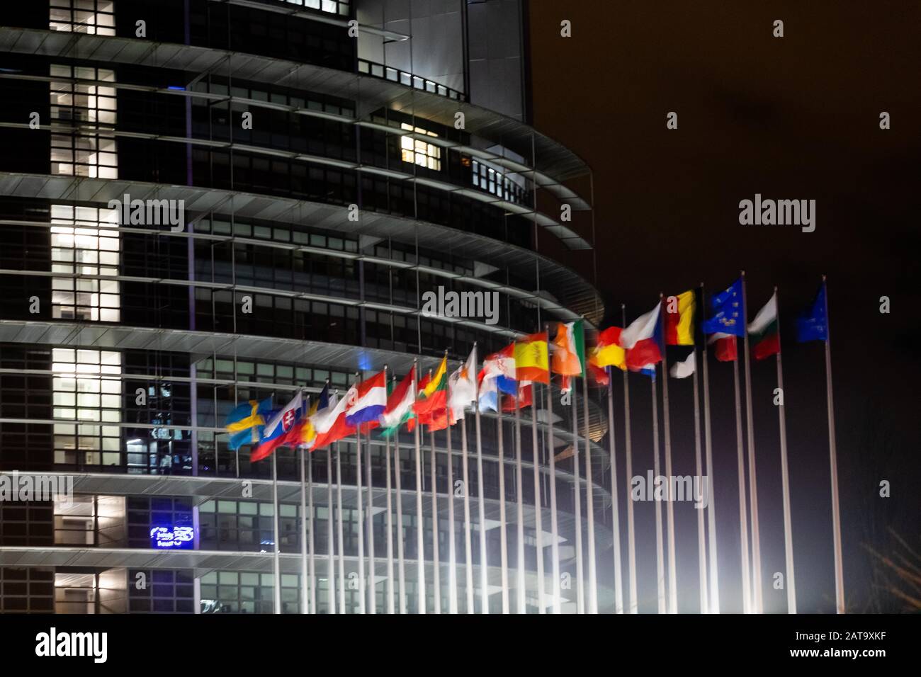 Strasbourg, France. 31 January 2020, France, Straßburg: The flags of ...