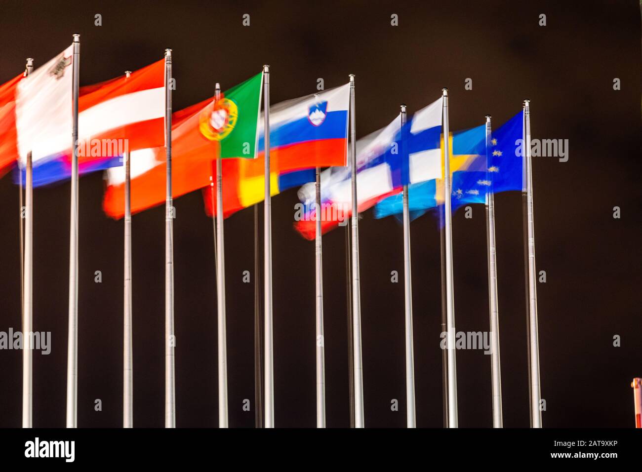 Strasbourg, France. 31 January 2020, France, Straßburg: The flags of ...