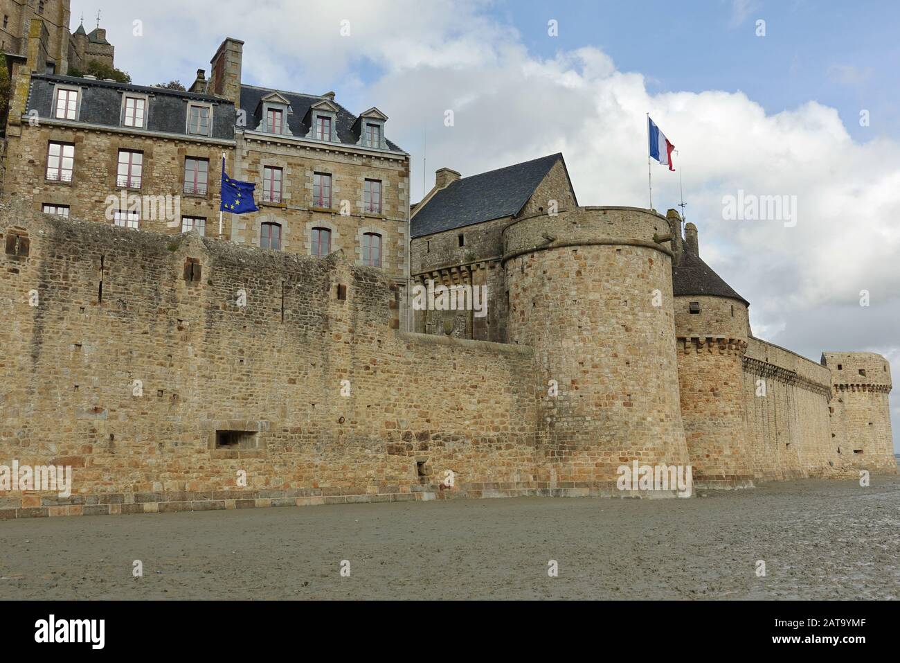 View of the historic Mont Saint Michel, a landmark medieval fortress in ...