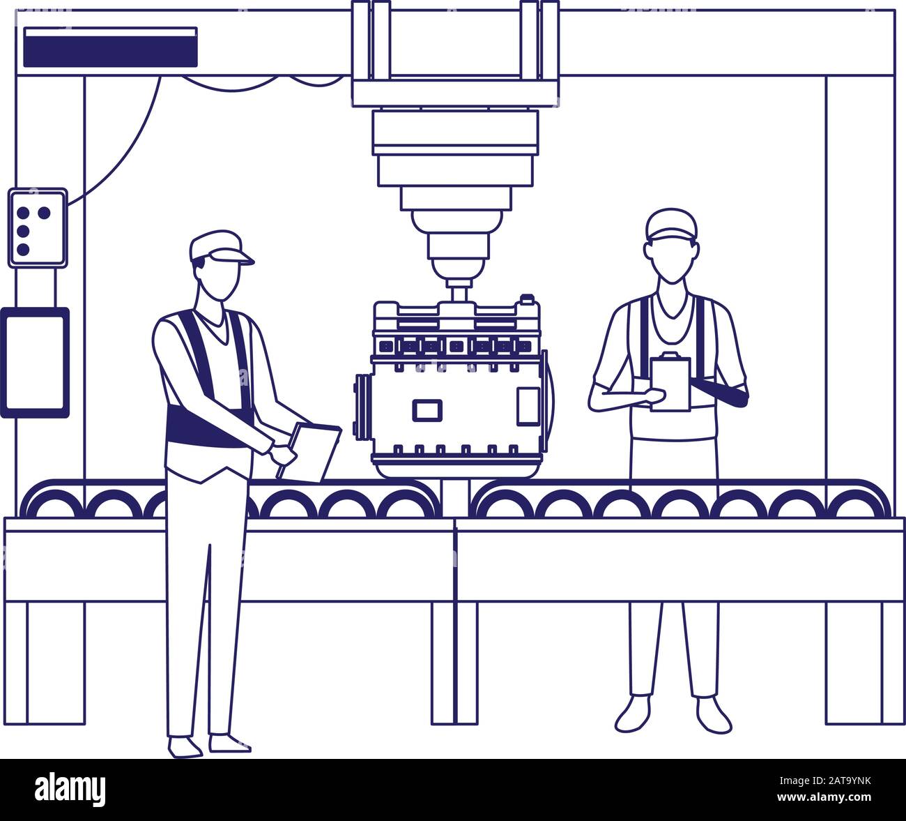 mechanics with car engine on machine, flat design Stock Vector Image ...