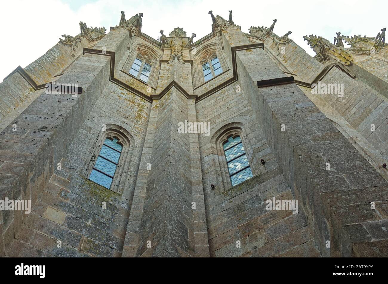 View of the historic Mont Saint Michel, a landmark medieval fortress in ...