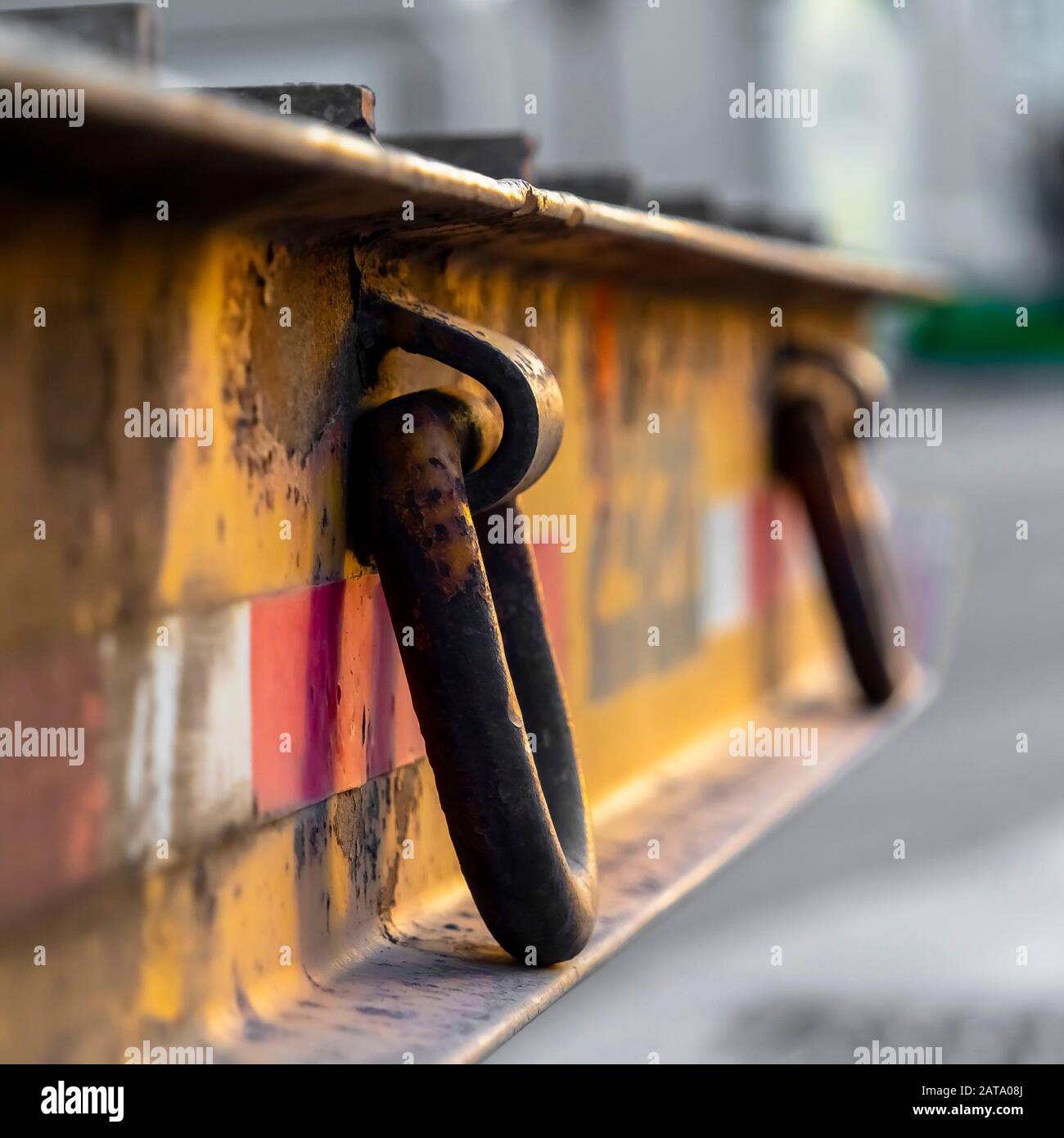 Square frame Platform with rusty metal rings on the side and raised ...