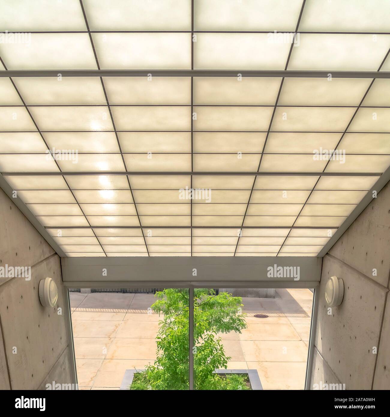 Square frame Flight of stairs with metal handrails inside a building ...