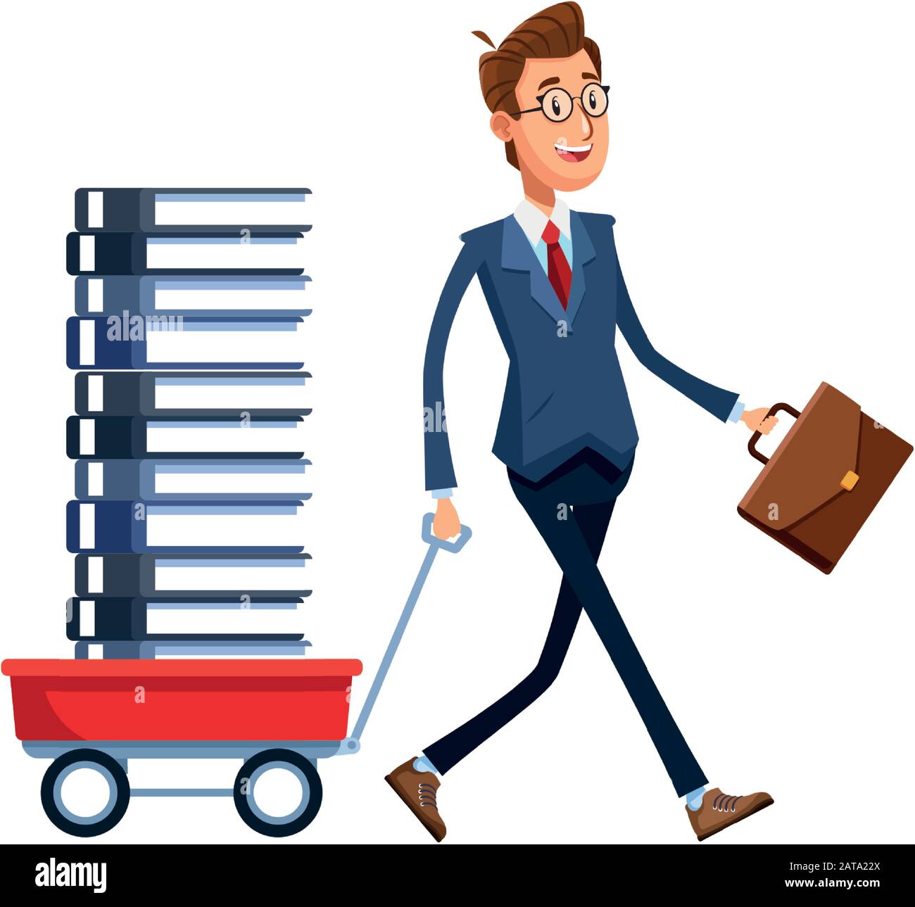 cartoon businessman pulling a trolley with books, colorful design Stock ...