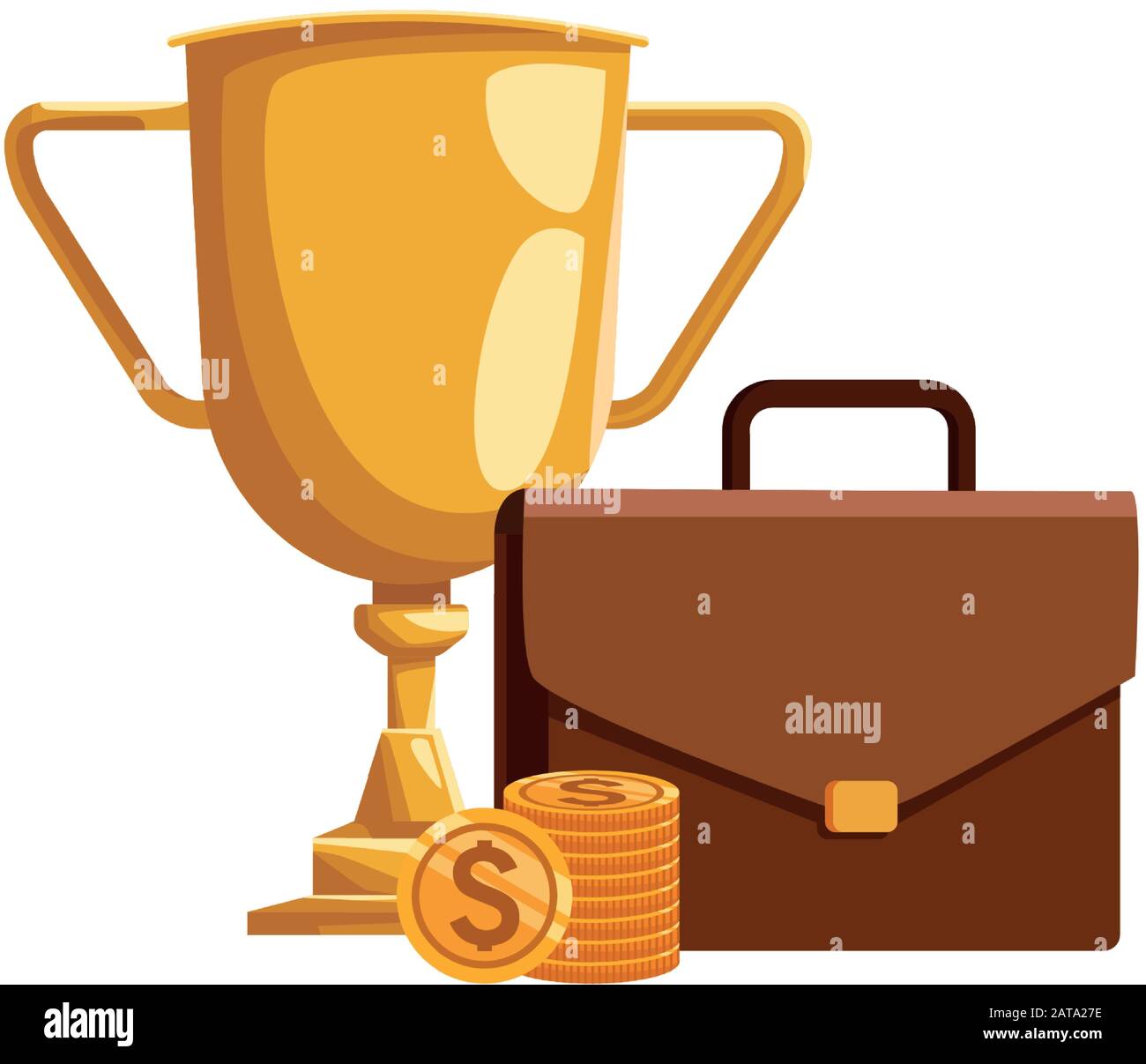 trophy cup with portfolio and money coins, colorful design Stock Vector ...