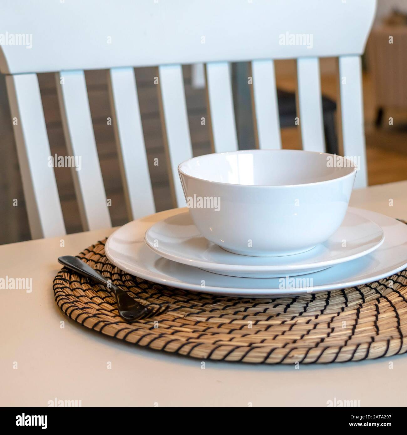 Square frame Dining table setting with bowl plates utensils placemat ...