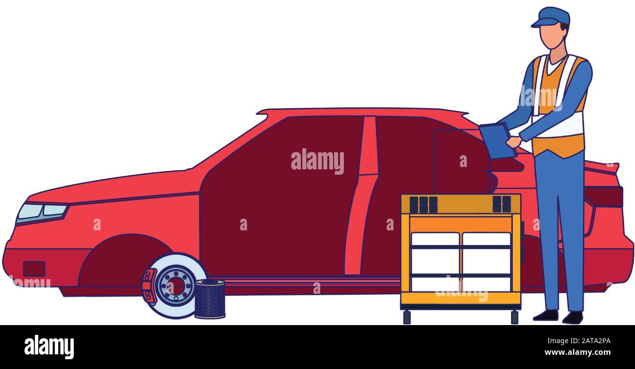 car repair design of mechanic working at car body Stock Vector Image ...