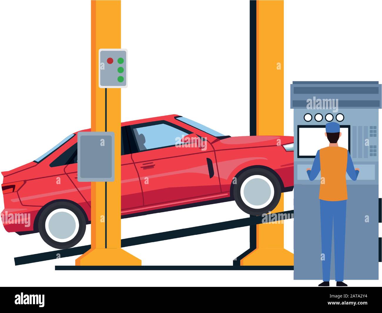 mechanic fixing a lifted car icon Stock Vector Image & Art - Alamy