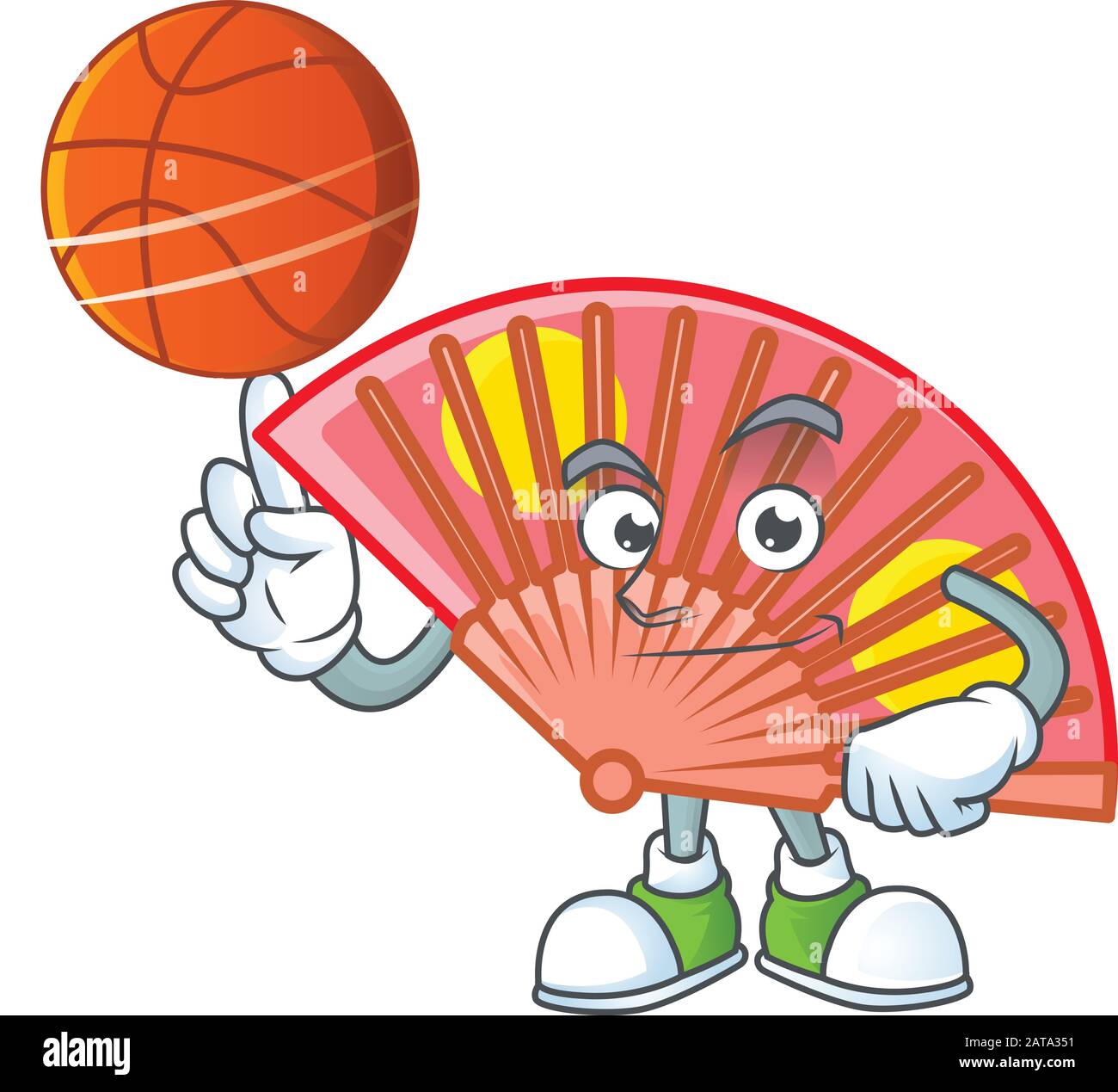 a Healthy red chinese folding fan cartoon character playing basketball ...