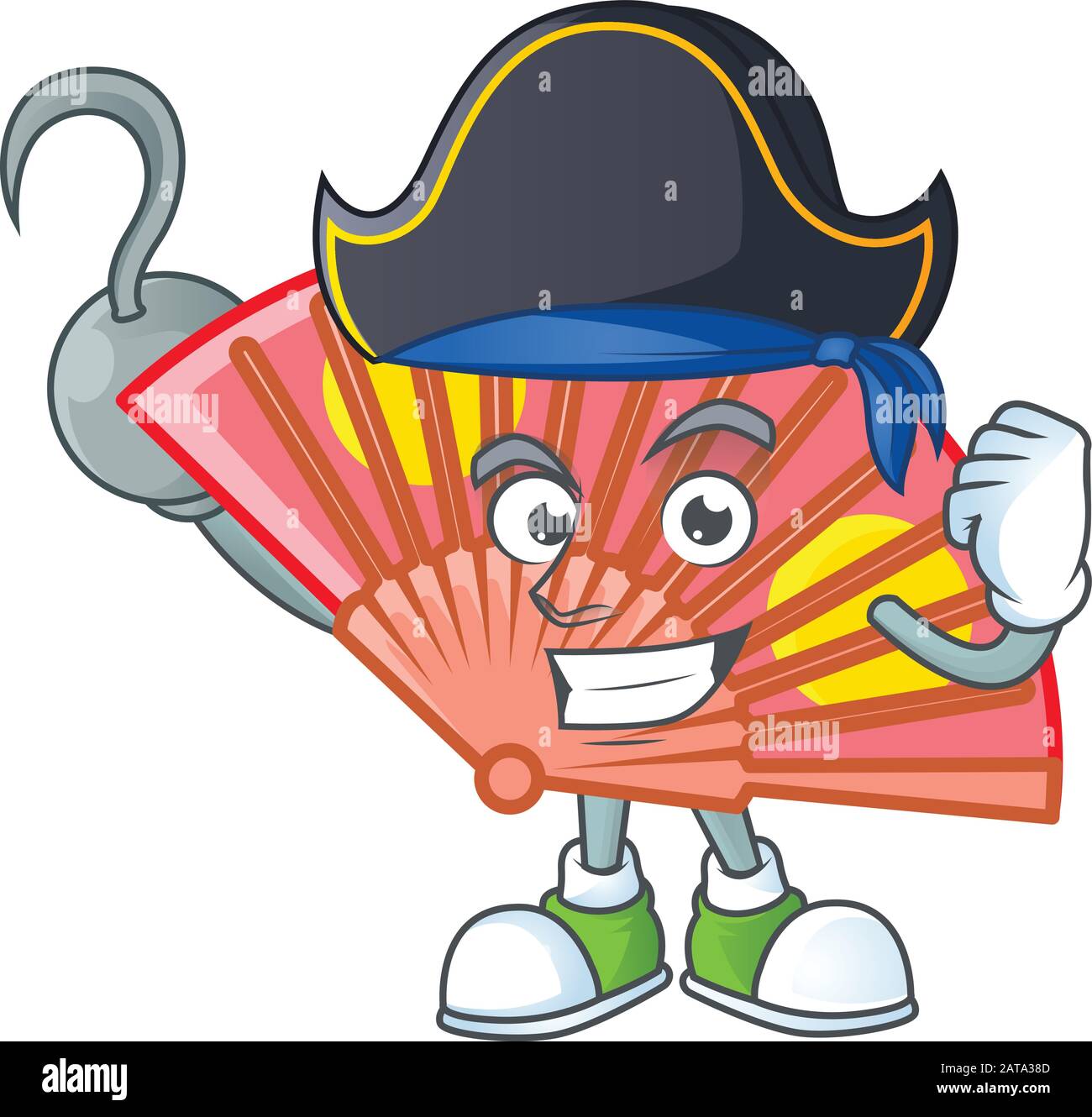 Cool one hand Pirate red chinese folding fan cartoon character wearing ...